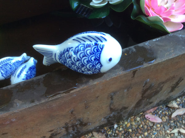 Home and Garden Decor - Large Blue Porcelain Floating Fish - Faeren Designs