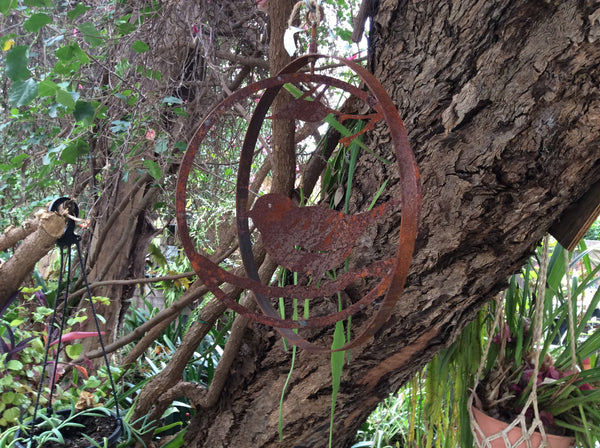 Rust Double Ring Bird/Wren hanger - Faeren Designs